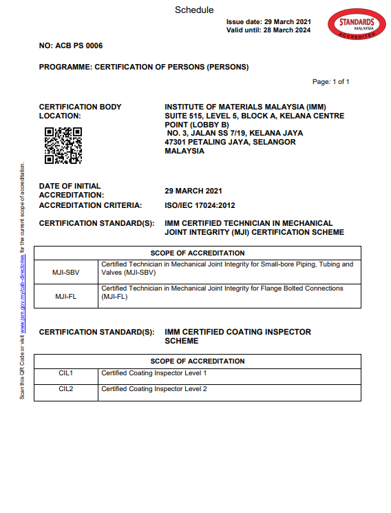 ISO/IEC 17024 Accreditation – IMM – Institute of Materials, Malaysia ISO/IEC 17024 Accreditation – IMM – Institute of Materials, Malaysia